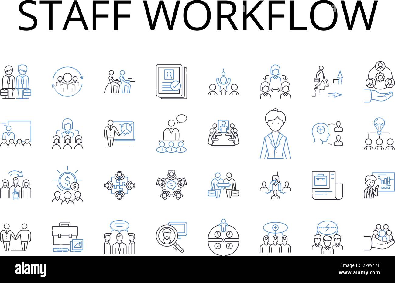 Staff workflow line icons collection. Employee productivity, Resource ... Staff workflow line icons collection. Employee productivity, Resource ...