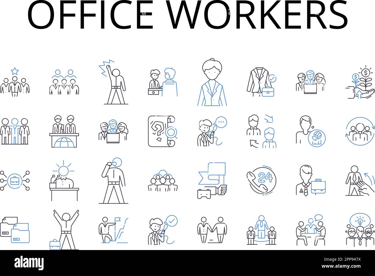 Office workers line icons collection. Desk jockeys, Cubicle dwellers ...
