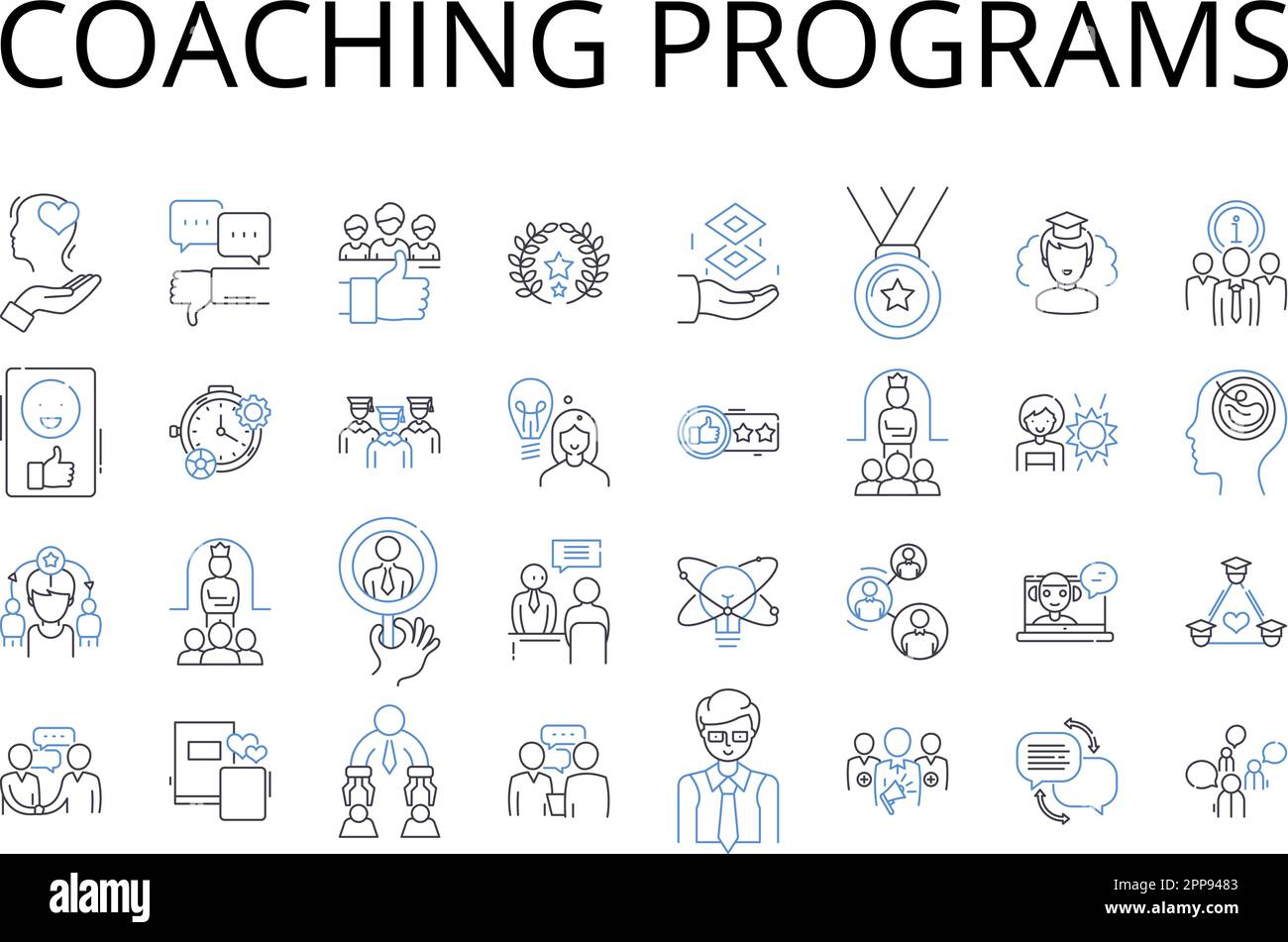 Coaching programs line icons collection. Leadership training ...