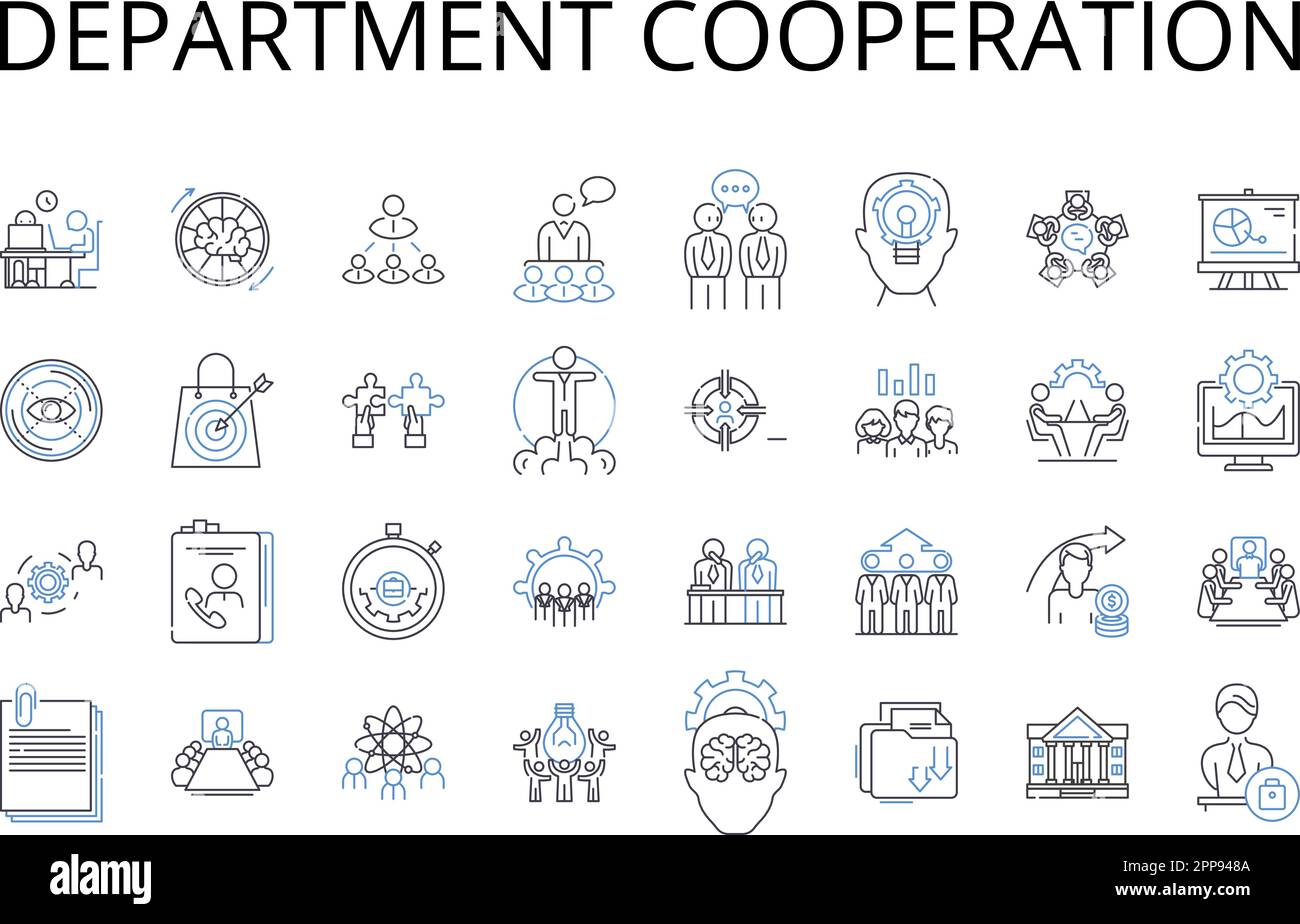 Department Cooperation Line Icons Collection Teamwork Collaboration