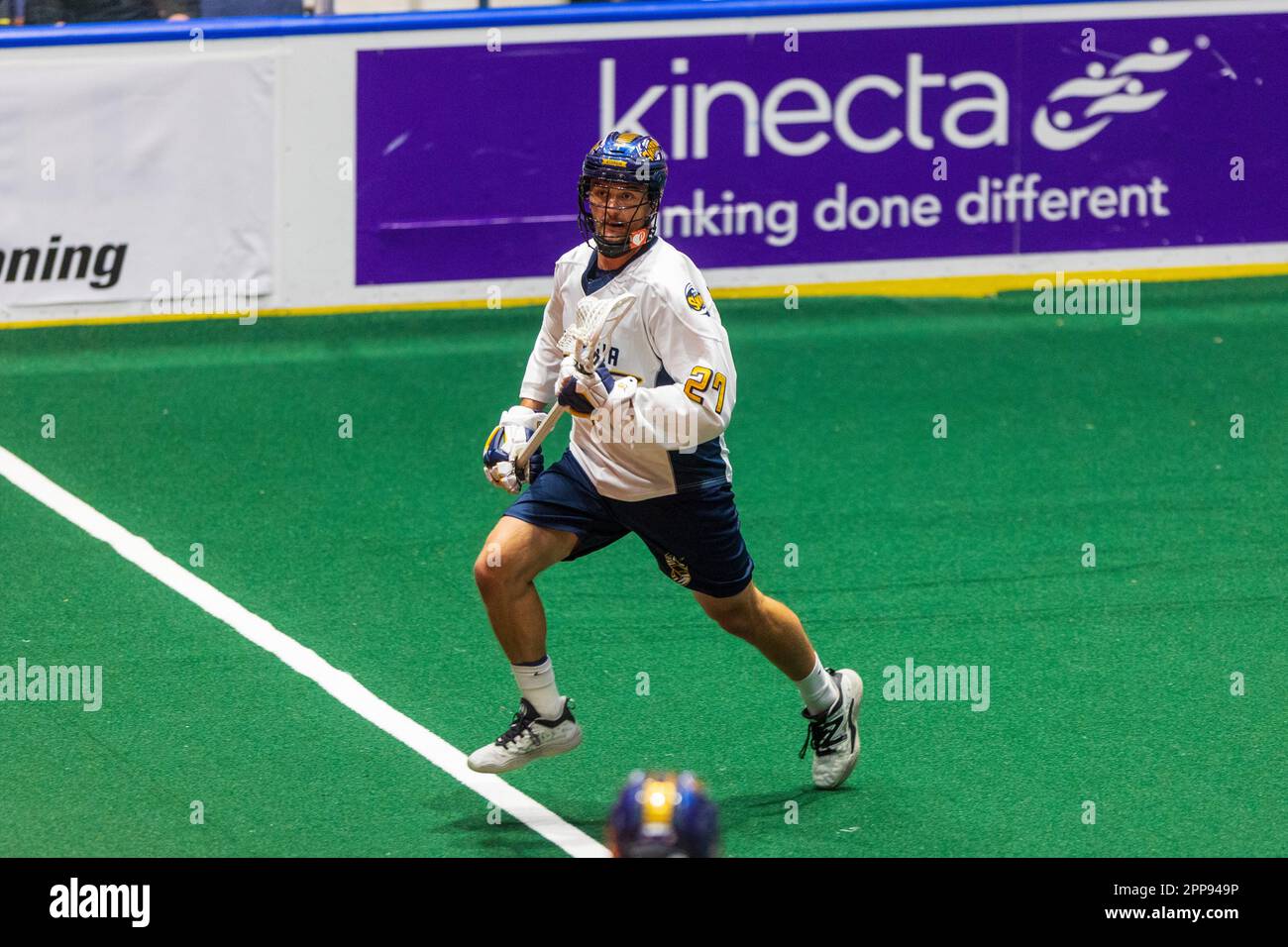 April 22, 2023: Georgia Swarm defenseman Adam Wiedemann (27) runs with ...
