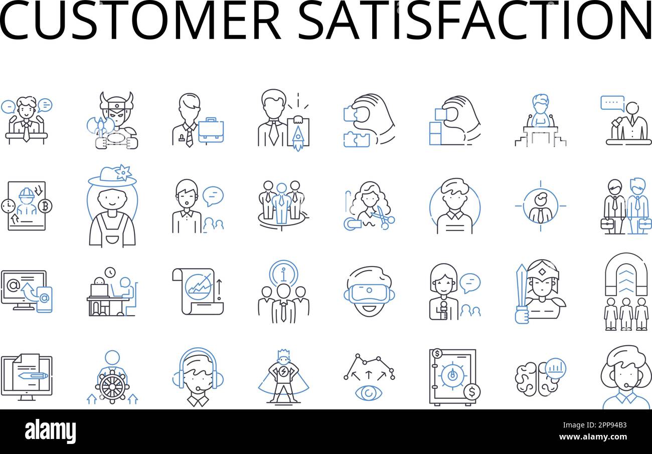 Customer satisfaction line icons collection. Client contentment, Patron pleasure, Shopper cheer ...