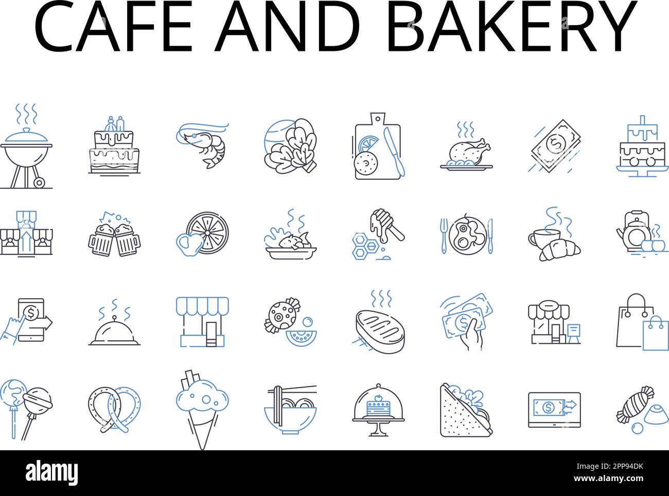 Cafe and bakery line icons collection. Sweet Shop, Diner Eatery, Juice ...