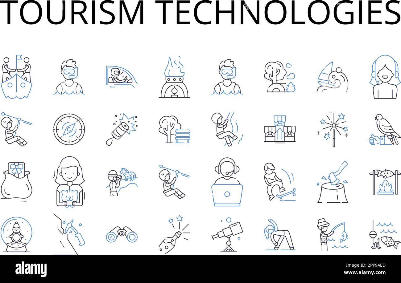 Tourism technologies line icons collection. Artificial intelligence ...