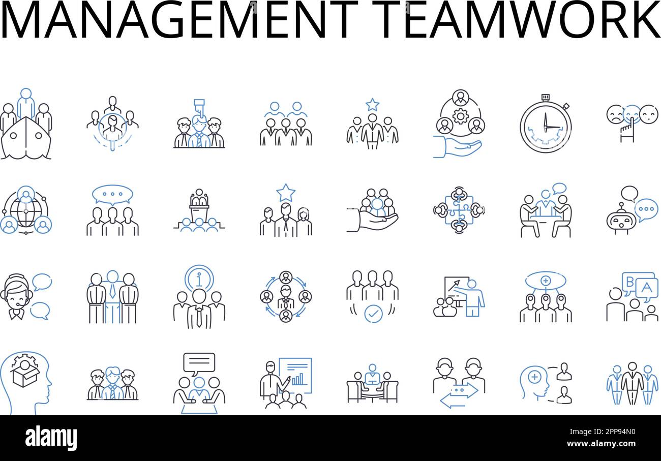 Management Teamwork Line Icons Collection Efficient Collaboration Effective Partnership Group