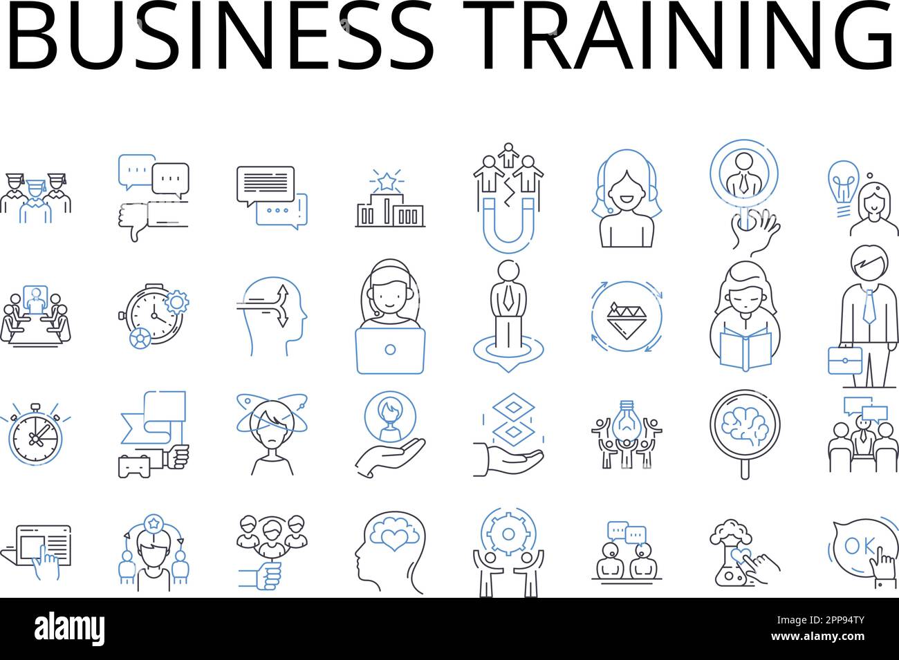 Business training line icons collection. Management coaching, Career ...