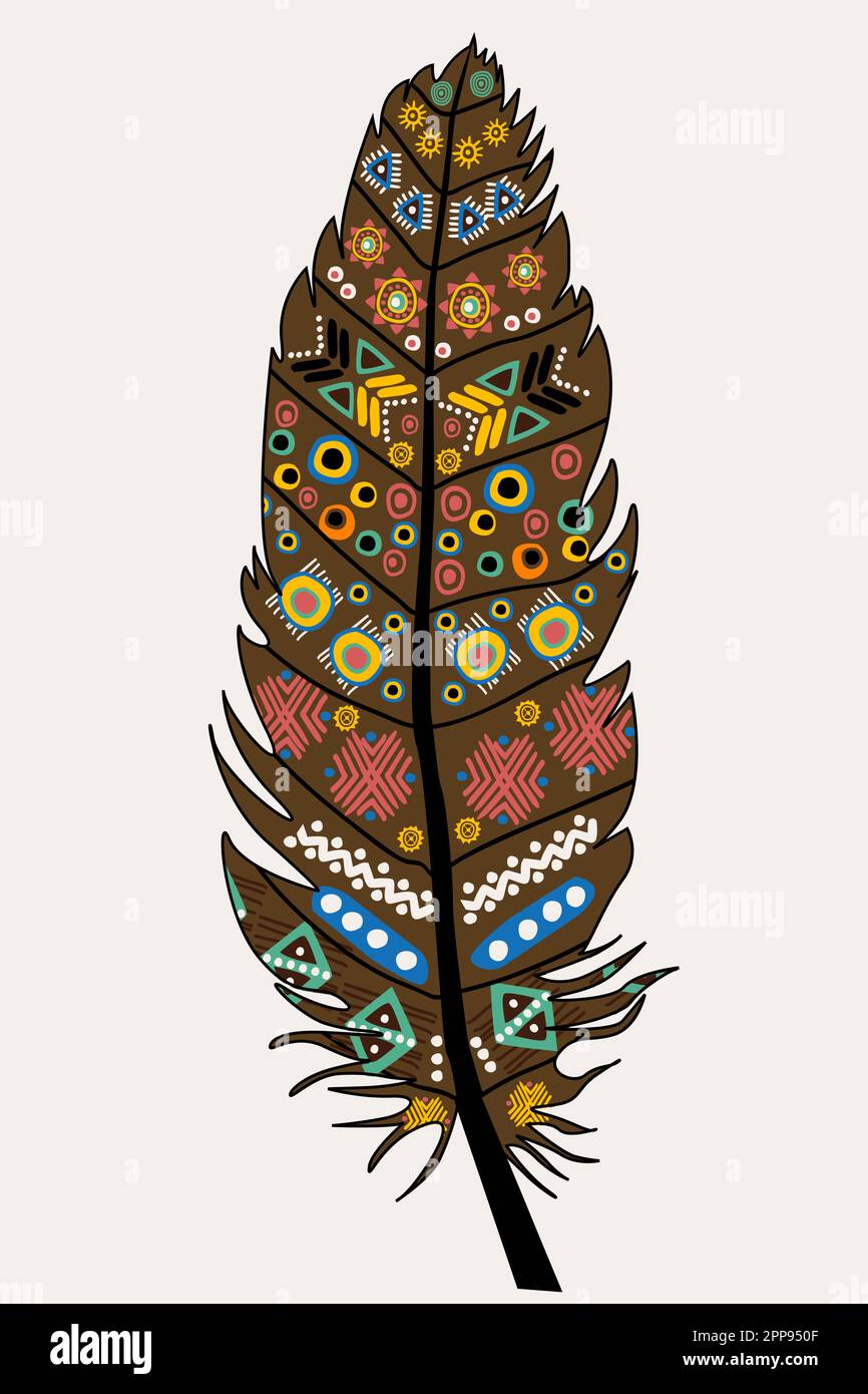 Feather with ethnic motifs and symbols Stock Vector Image & Art - Alamy