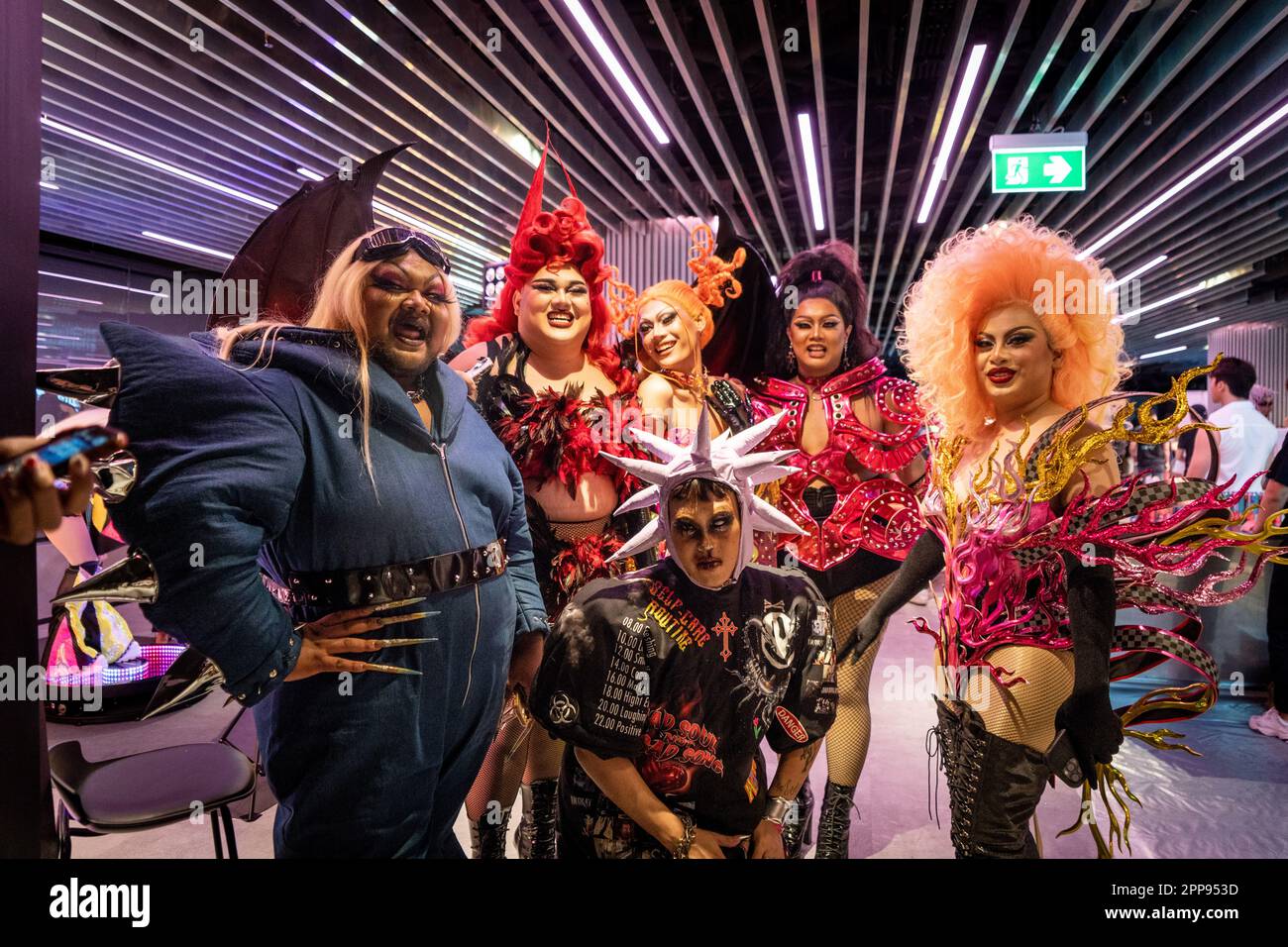 Bangkok, Thailand. 23rd Apr, 2023. Drag queens and fans wait for their ...