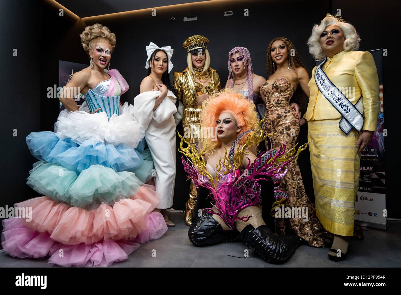 Bangkok, Thailand. 23rd Apr, 2023. Drag queens and fans take a photo ...