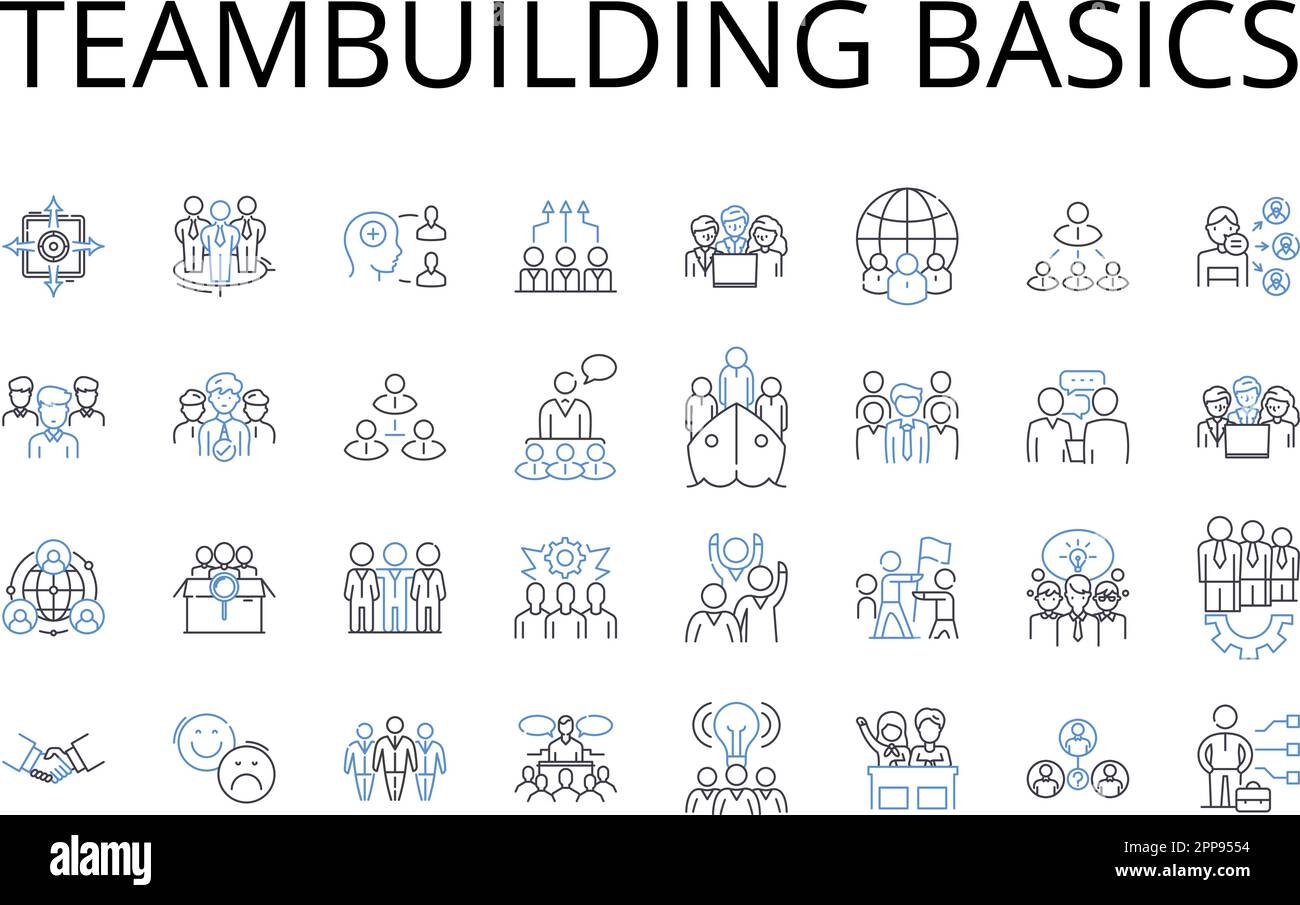 Teambuilding basics line icons collection. Leadership essentials, Communication skills, Conflict ...