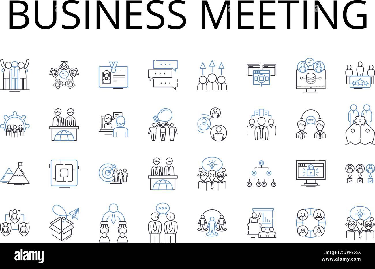 Business meeting line icons collection. Team building, Board meeting, Sales pitch, Conference ...