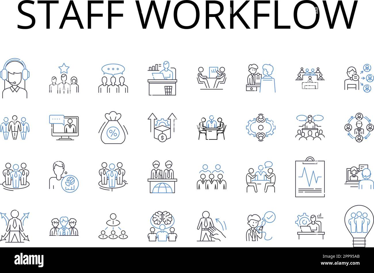 Staff workflow line icons collection. Employee productivity, Resource ... Staff workflow line icons collection. Employee productivity, Resource ...