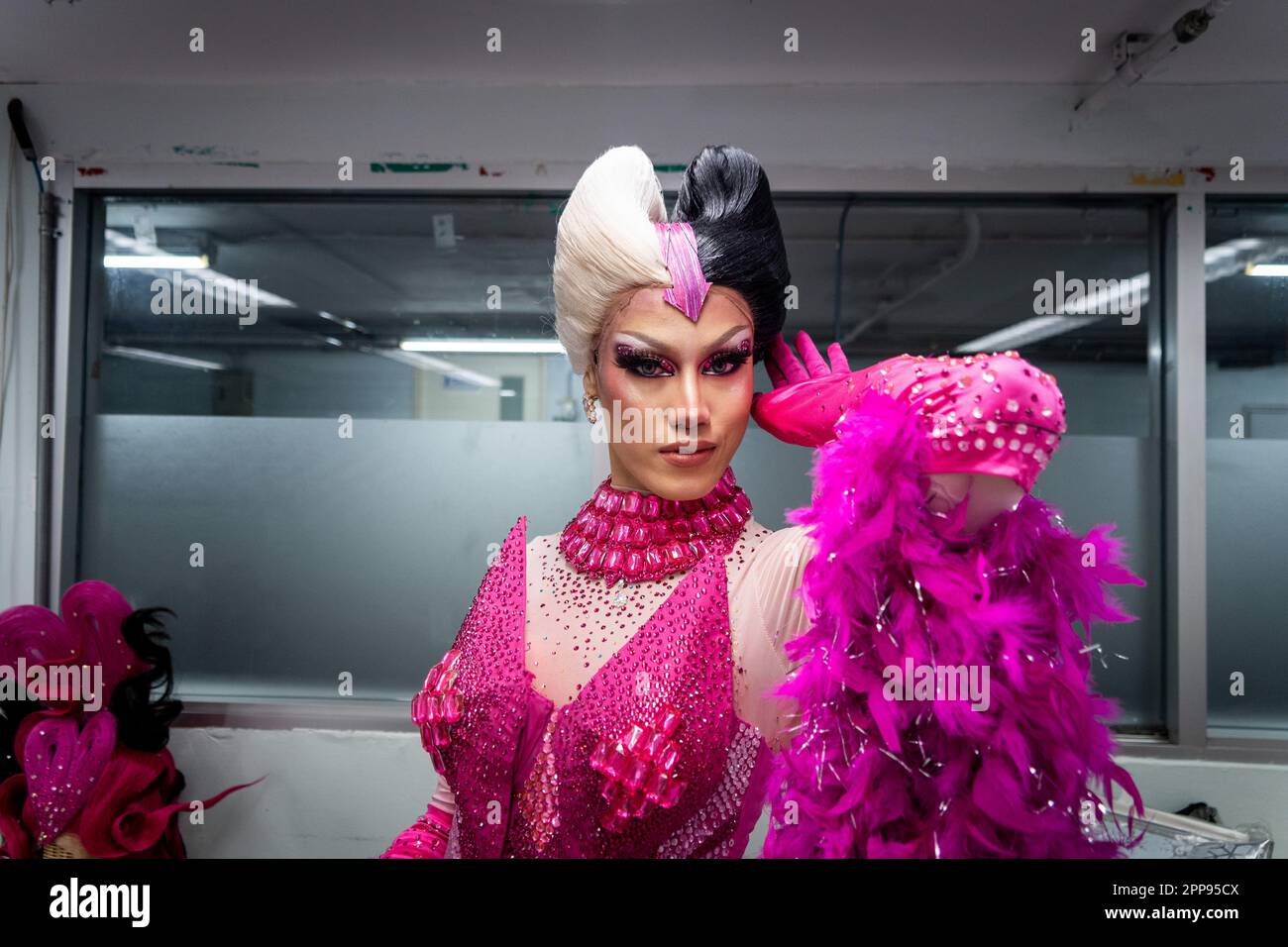 Bangkok, Thailand. 23rd Apr, 2023. Thai drag queen Tia The Kweenz poses ...