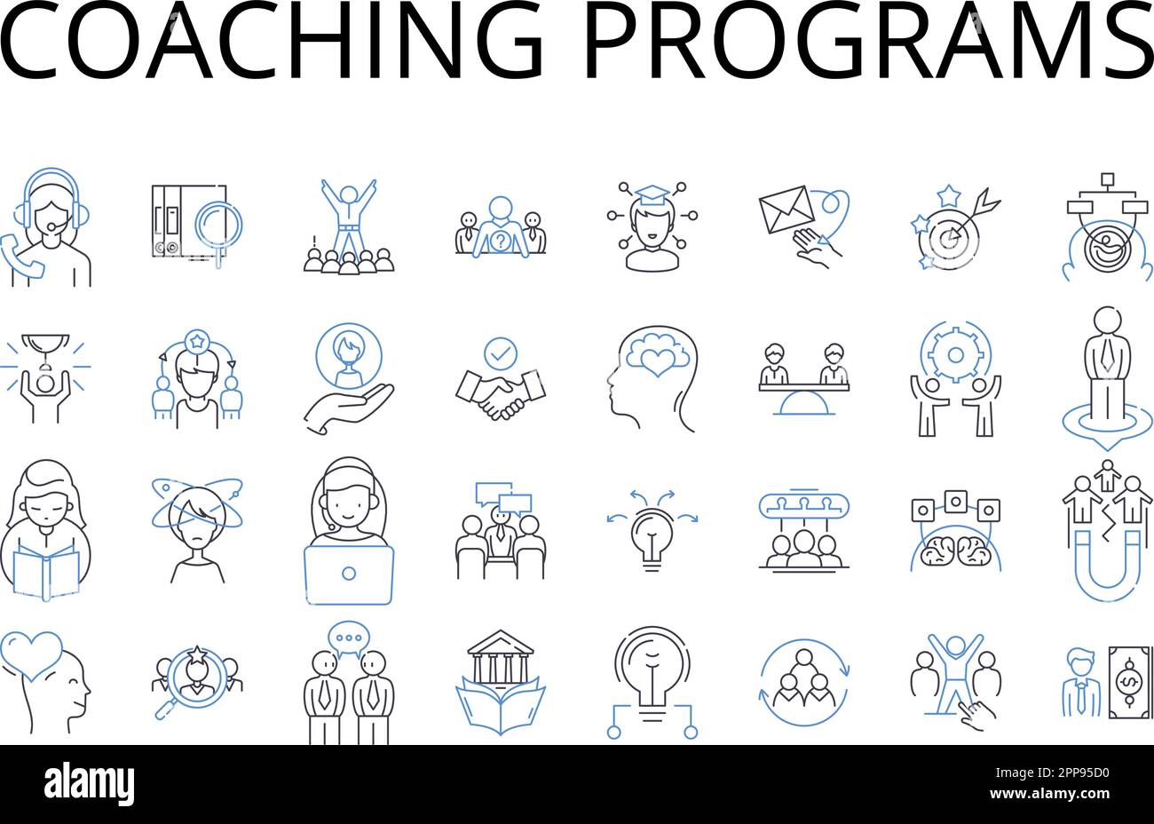 Coaching programs line icons collection. Leadership training ...