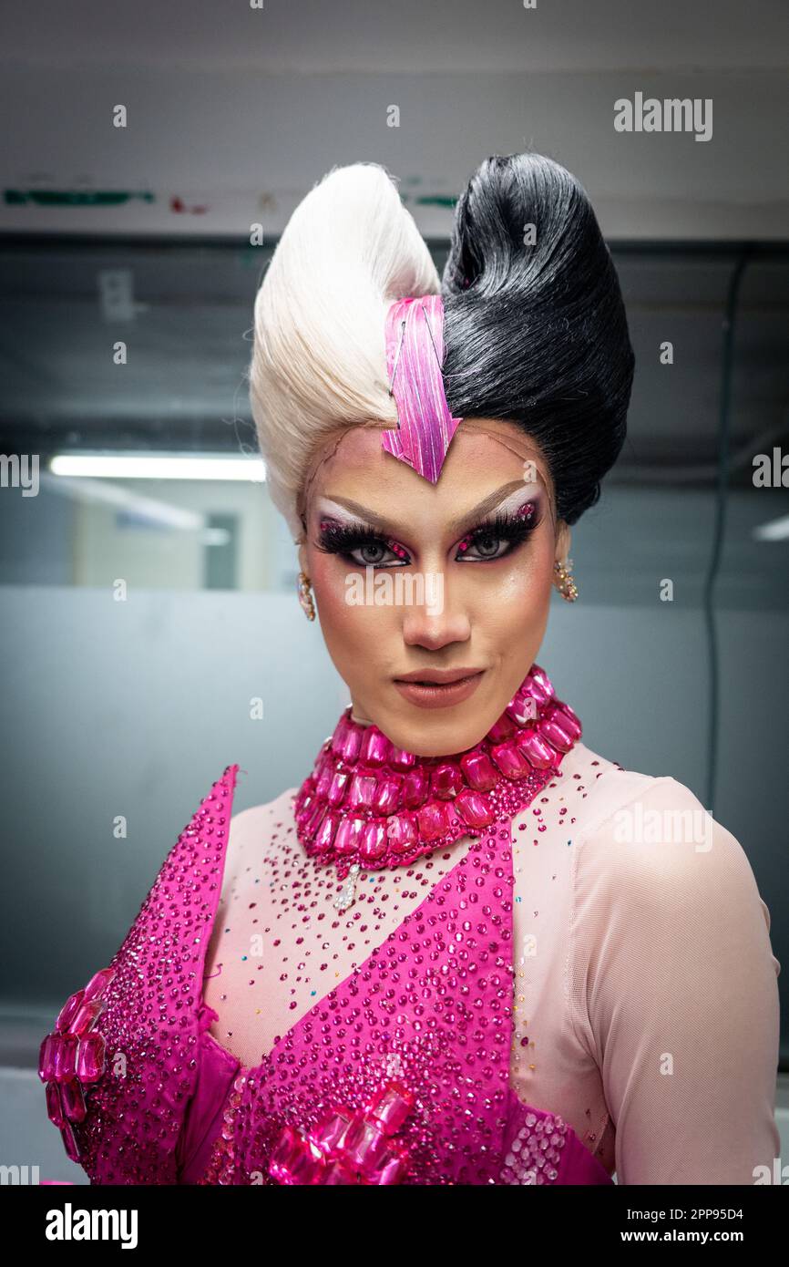 Bangkok, Thailand. 23rd Apr, 2023. Thai drag queen Tia The Kweenz poses ...