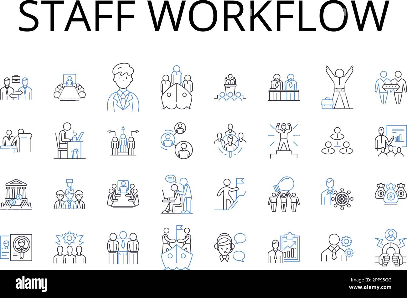 Staff workflow line icons collection. Employee productivity, Resource ... Staff workflow line icons collection. Employee productivity, Resource ...