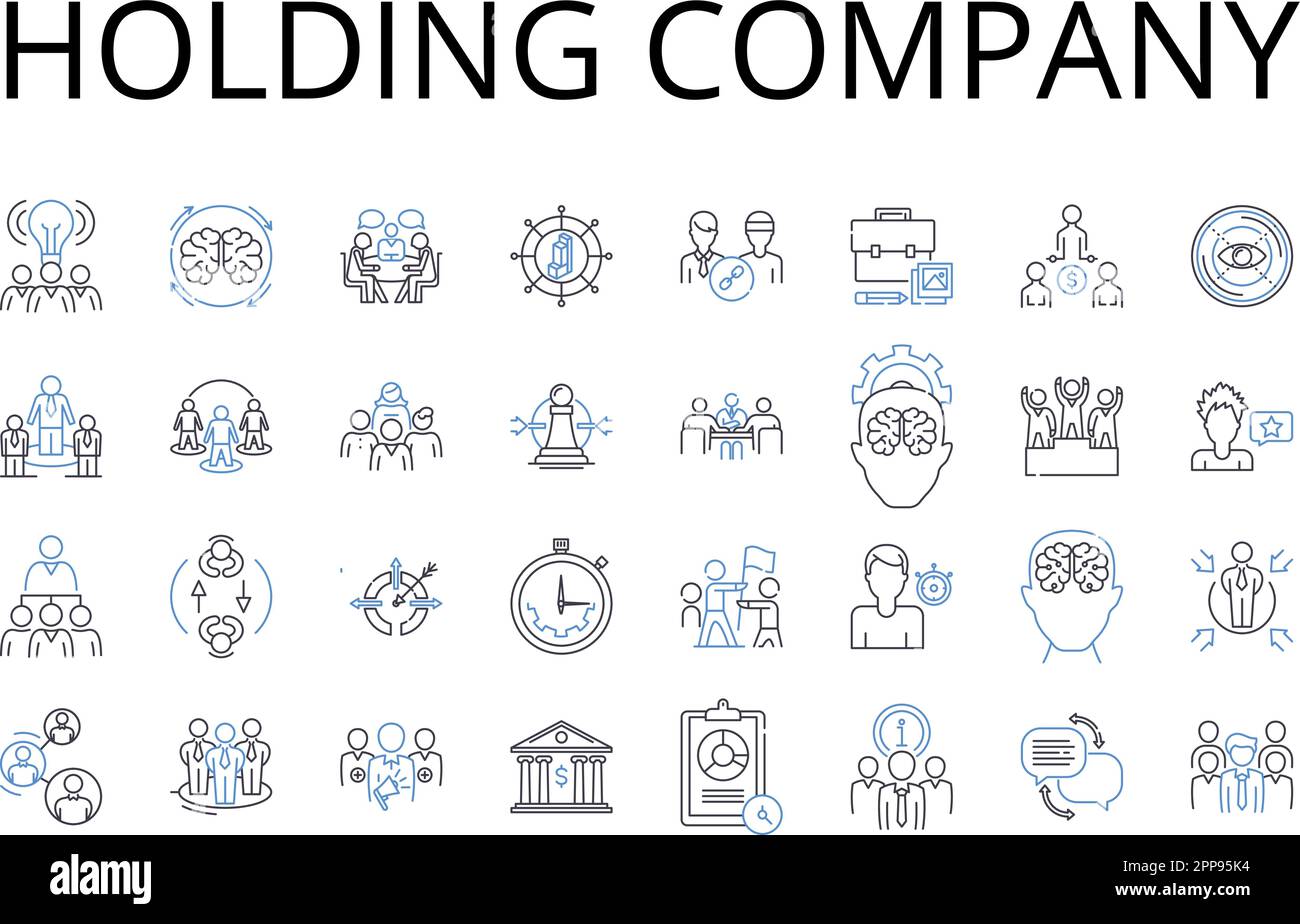 Holding company line icons collection. Parent corporation, Control ...