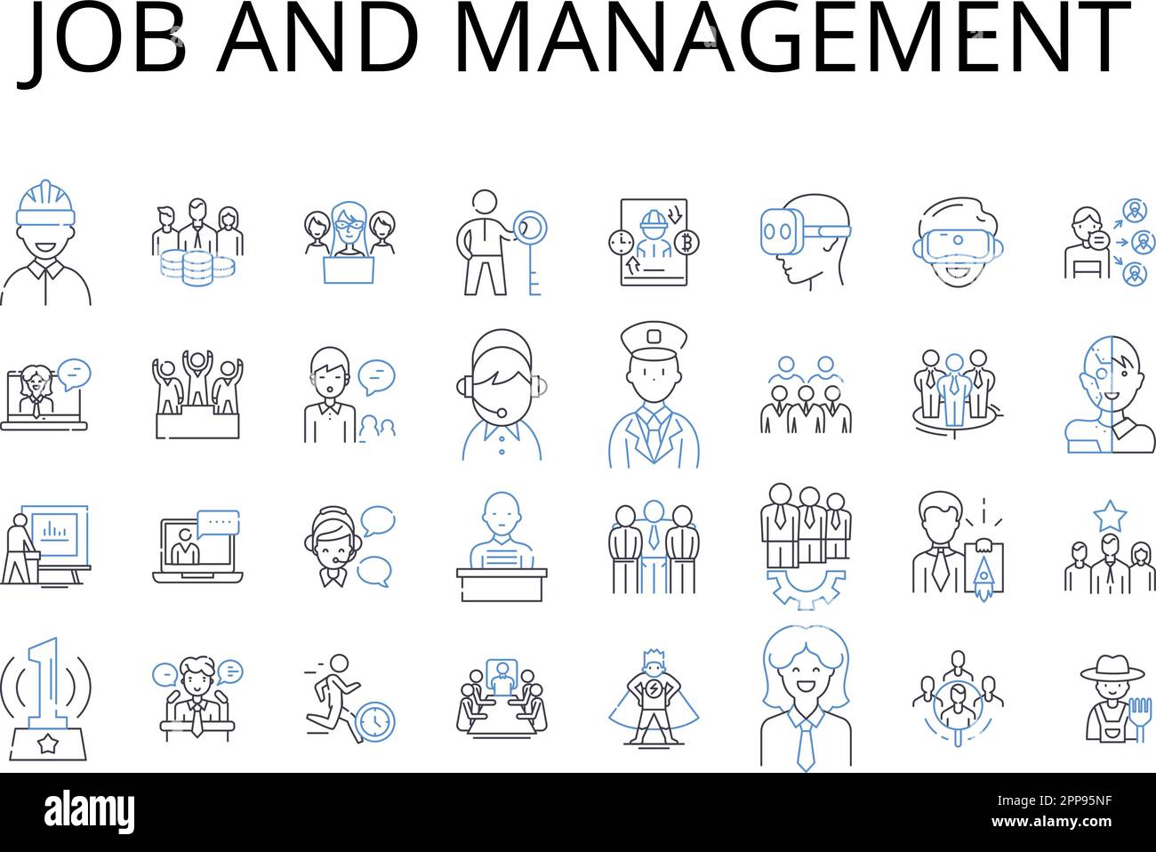Job and management line icons collection. Business and leadership, Work ...