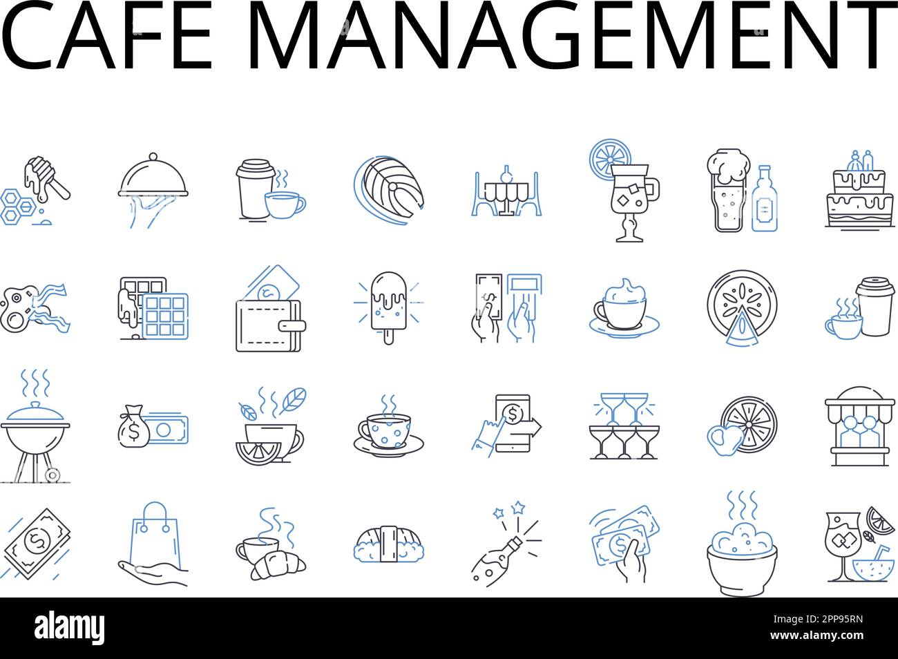 Cafe management line icons collection. Restaurant supervision, Bistro administration ...