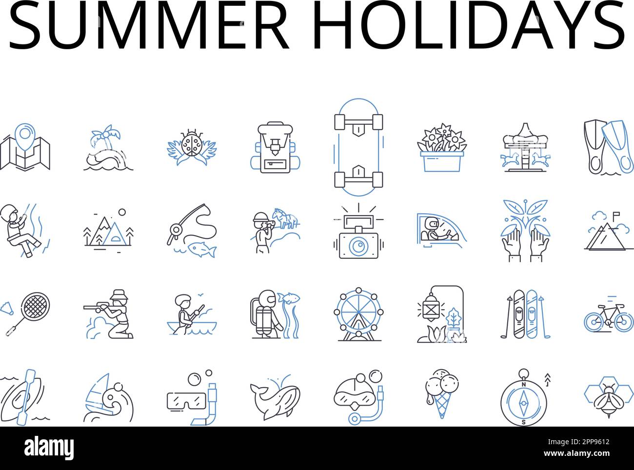 Summer holidays line icons collection. Vacation, Break, Getaway, Trip ...