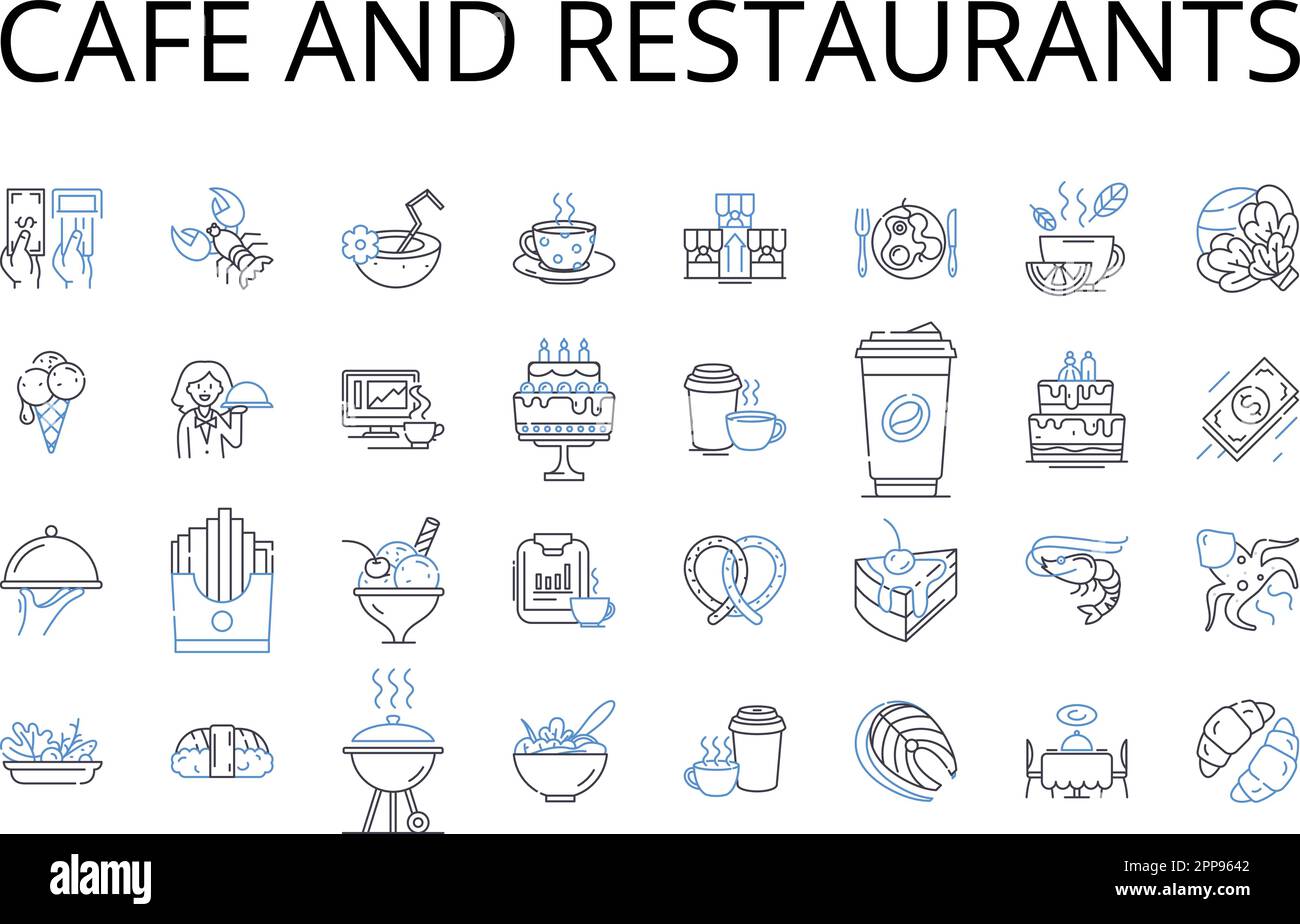 Cafe and restaurants line icons collection. Bistro, Diner, Eatery, Brasserie, Trattoria ...