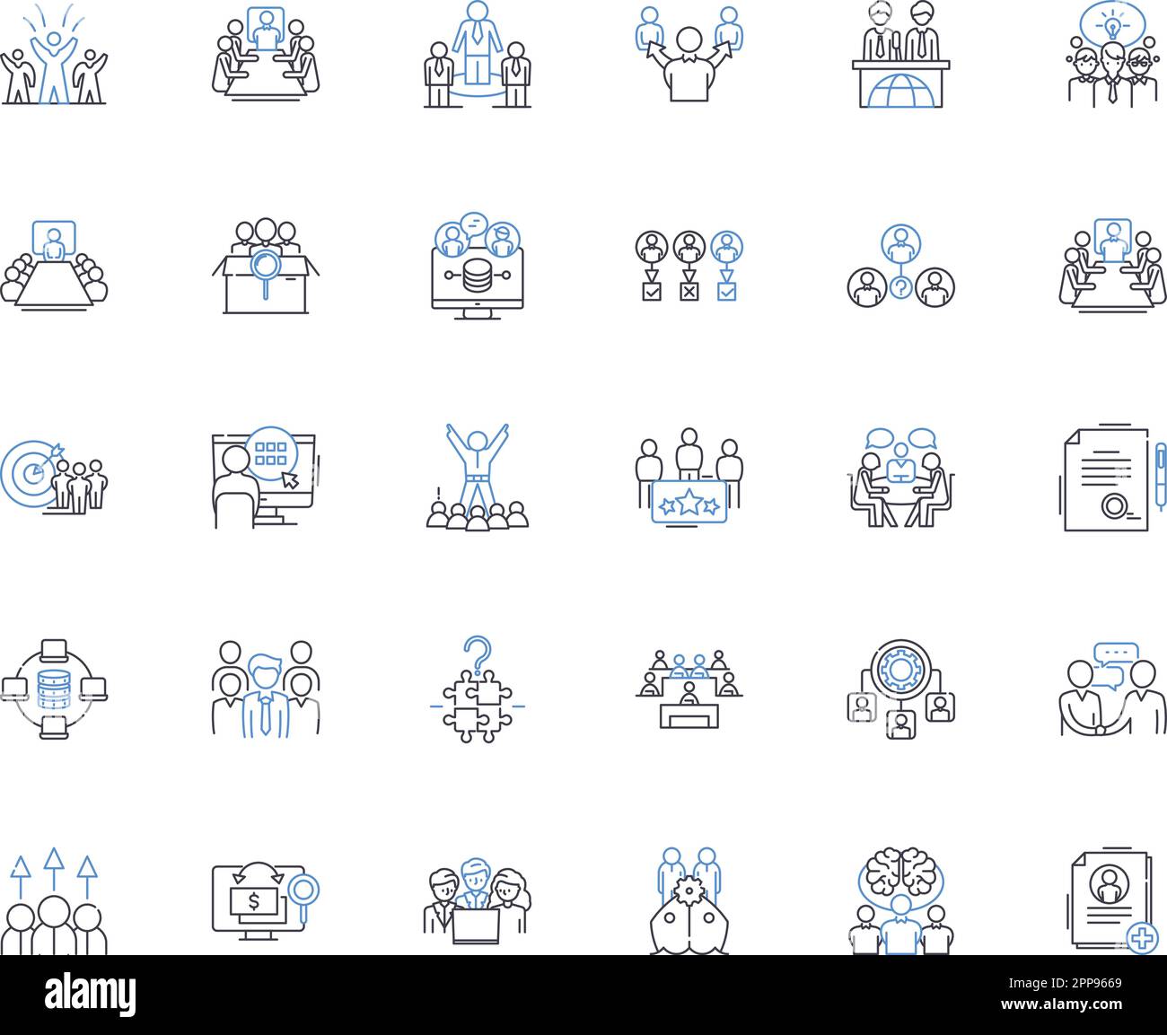 Symposium line icons collection. Discussion, Conference, Panel, Seminar, Workshop, Presentation ...