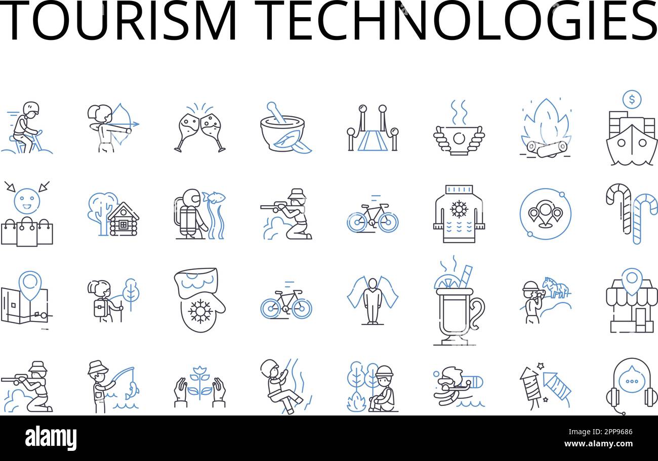 Tourism technologies line icons collection. Artificial intelligence ...