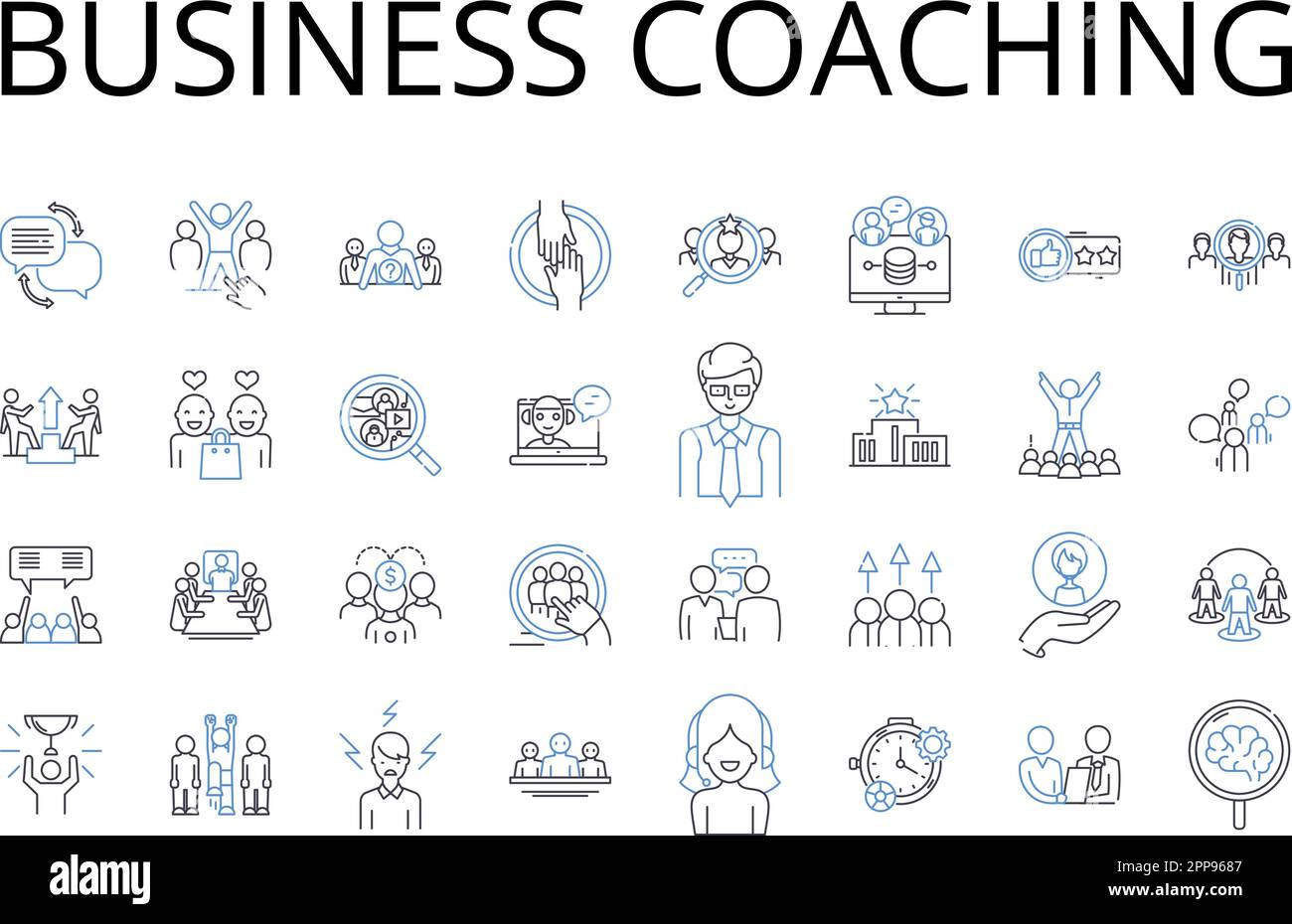 Business coaching line icons collection. Life coaching, Executive coaching, Leadership training ...