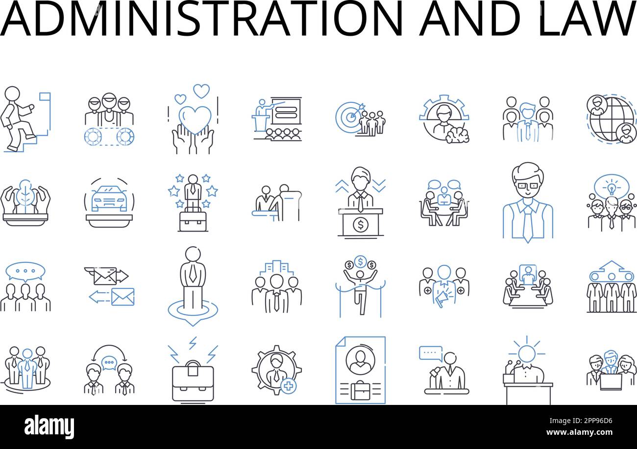 Administration and law line icons collection. Management, Governance, Regulation, Authority ...