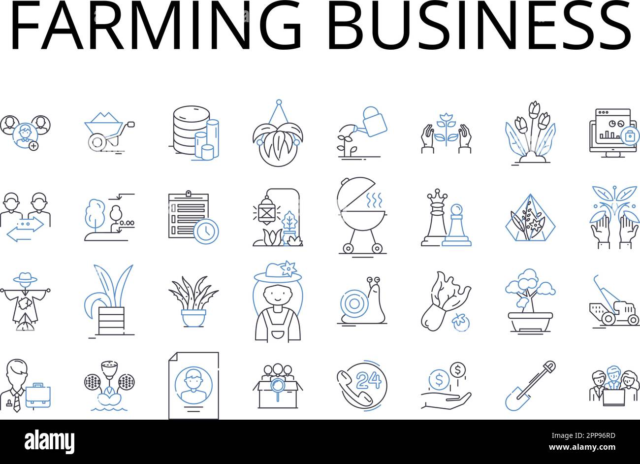Farming business line icons collection. Retail market, Automotive ...
