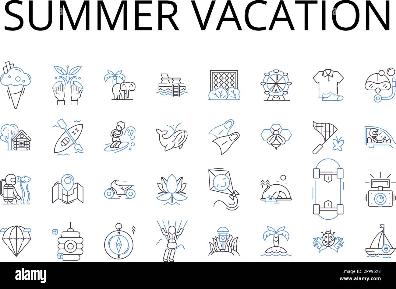 Summer vacation line icons collection. Beach holiday, Winter break ...