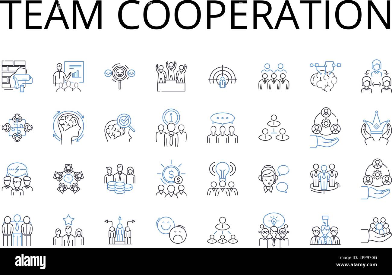 Team cooperation line icons collection. Joint effort, Unity work ...