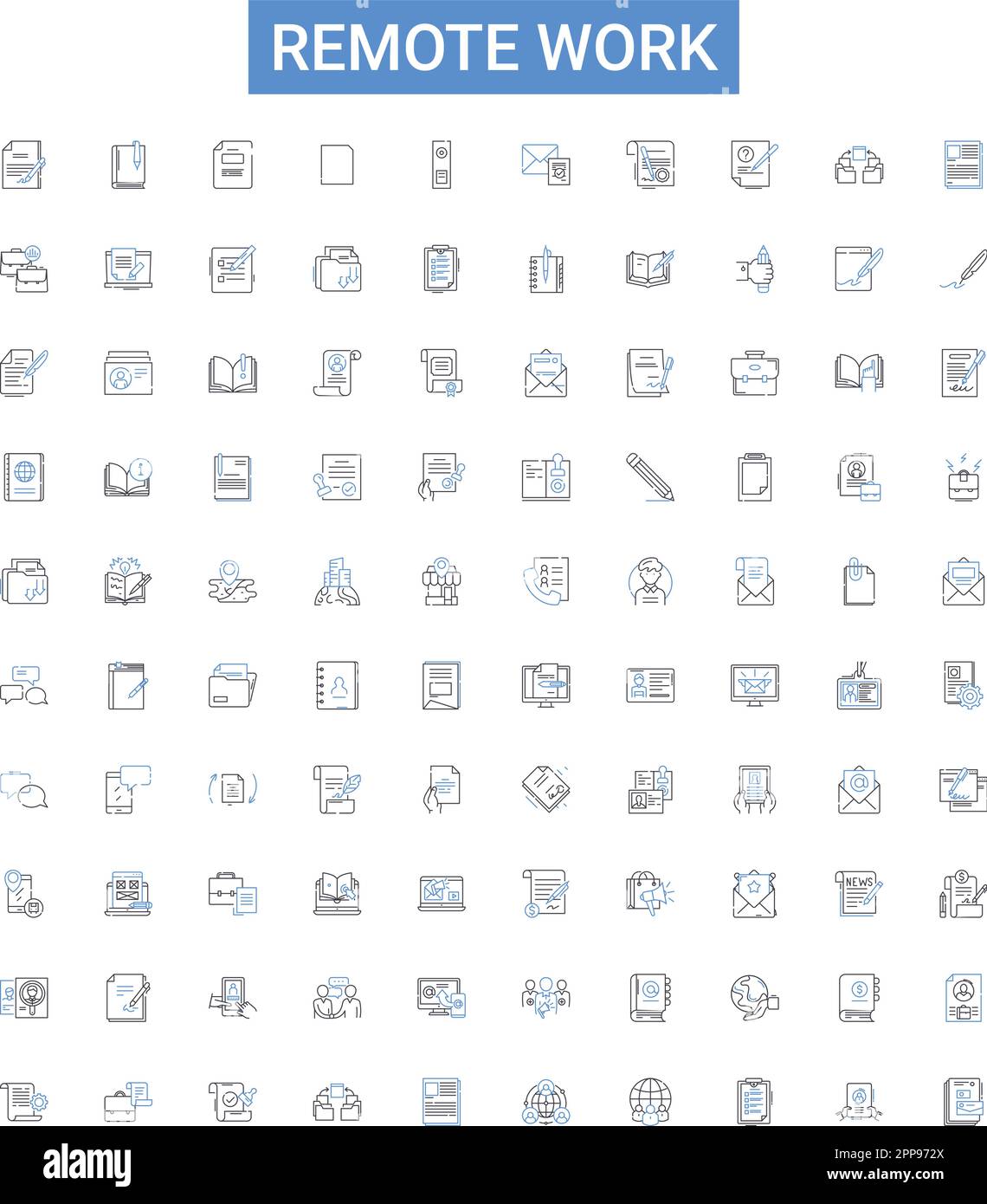 Remote work outline icons collection. Telecommuting, Telework, Offsite ...