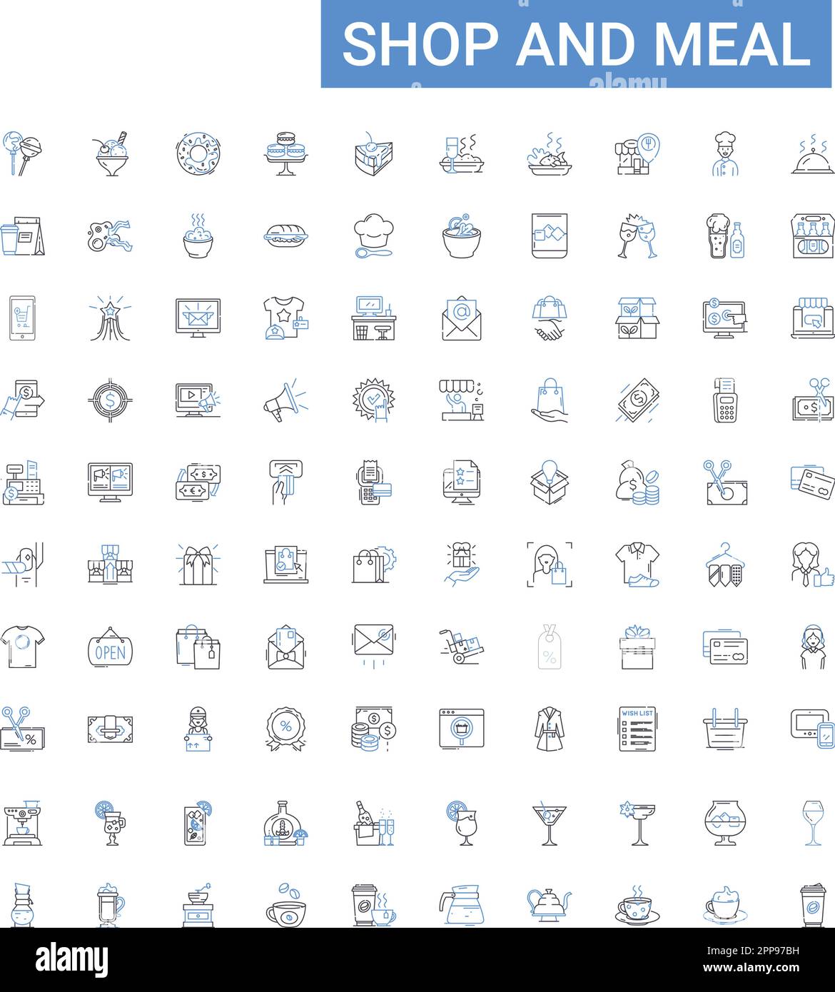 Shop and meal outline icons collection. shop, meal, restaurant, bistro ...