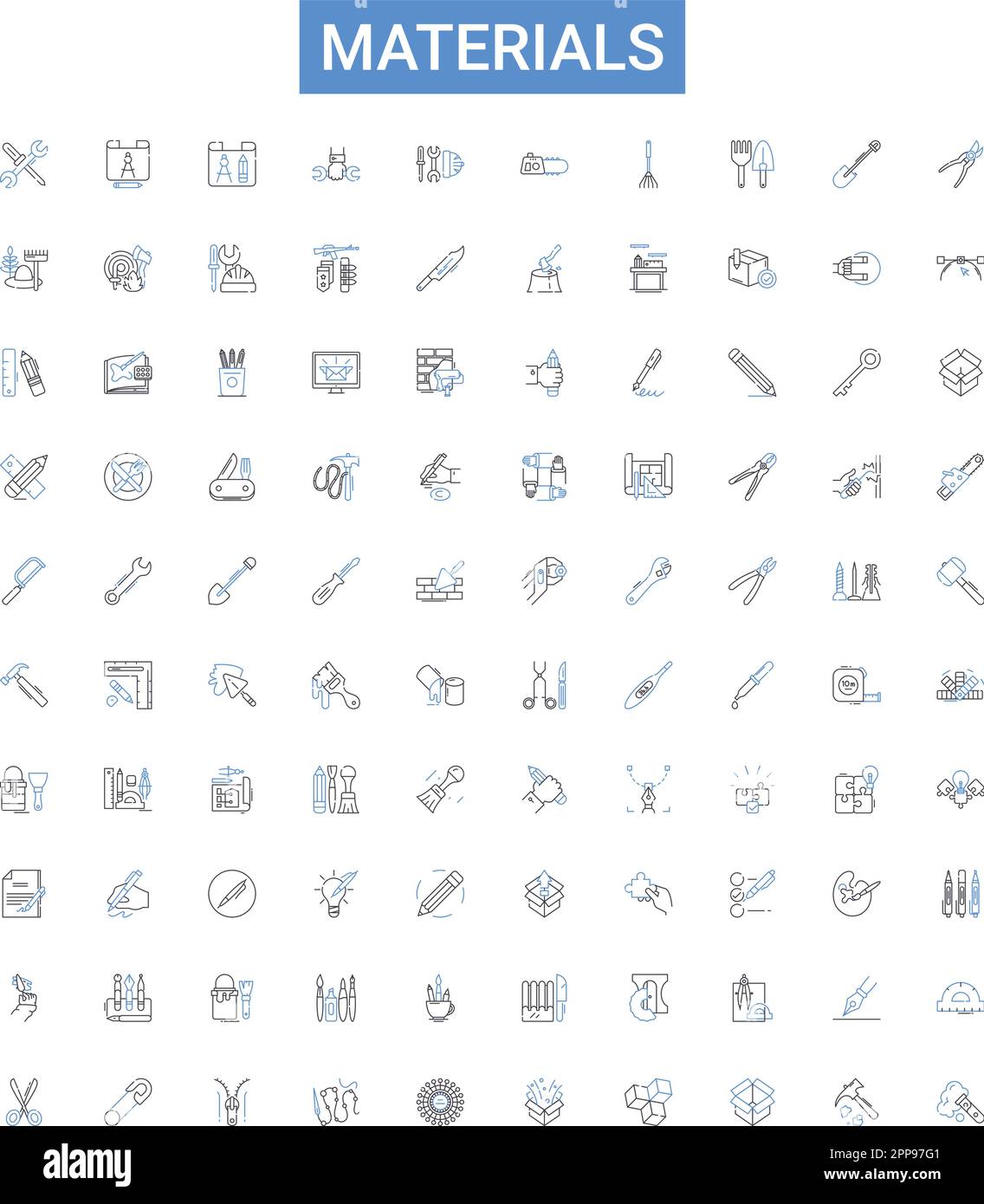 Materials outline icons collection. Fabrics, Plastics, Metals, Textiles ...