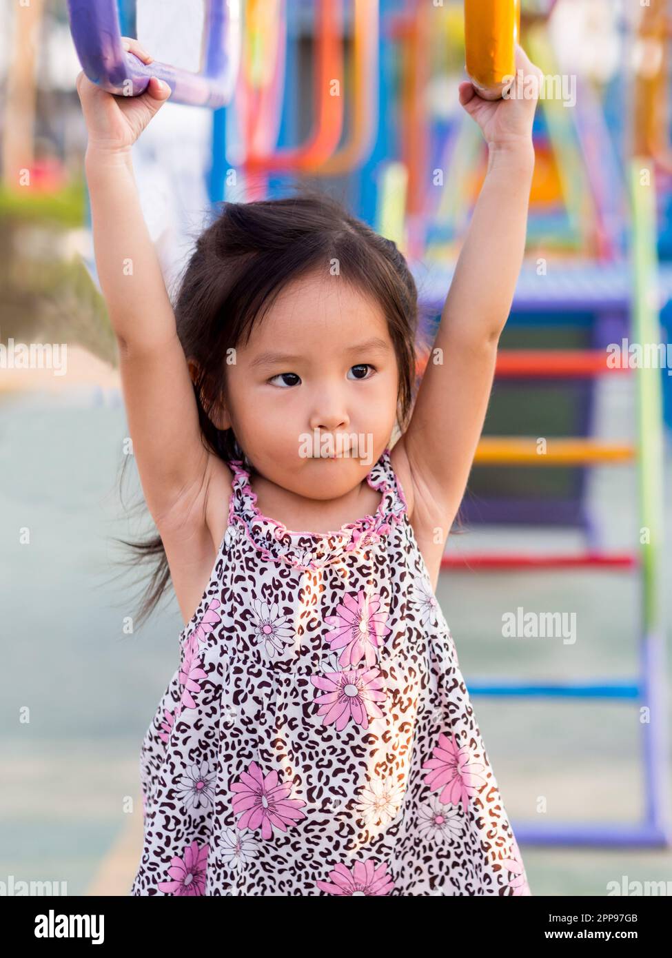 Happy kid, asian baby child hanging on , white background Stock Photo ...