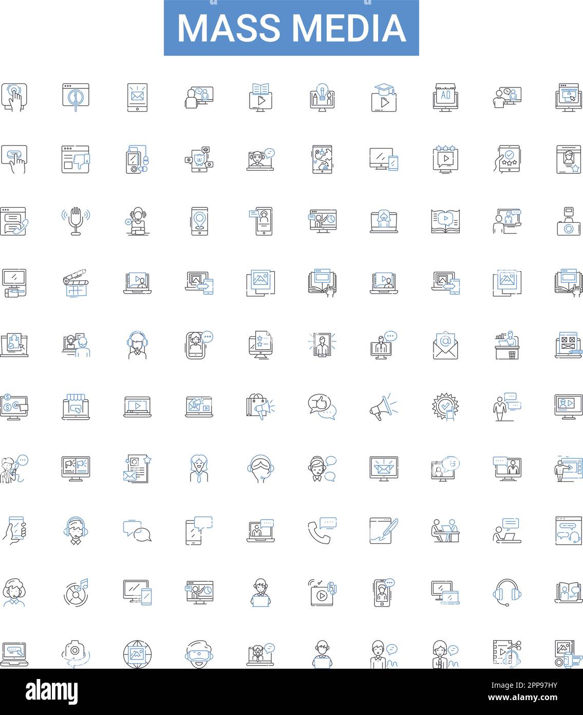 Mass media outline icons collection. Media, Mass, Journalism, Broadcast, Communication, Public ...