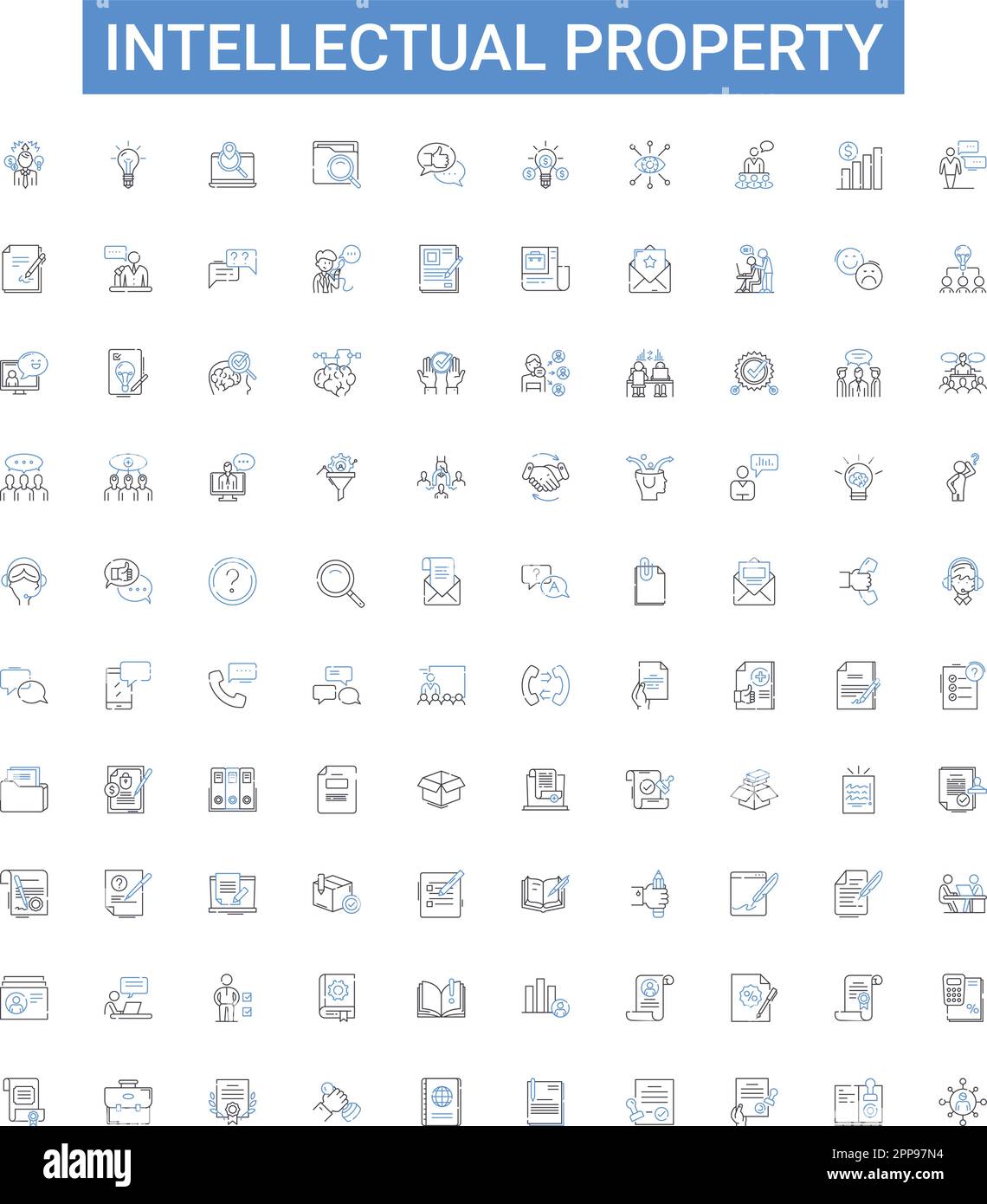 Intellectual property outline icons collection. Copyrights, Patents ...