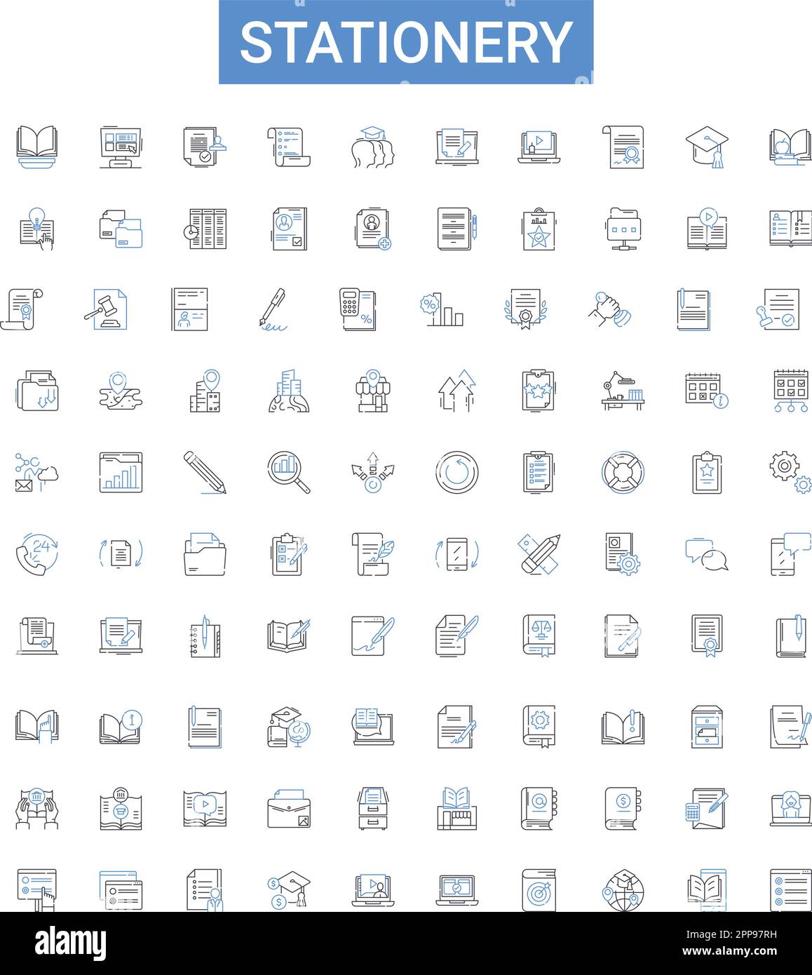 Stationery outline icons collection. Pen, Paper, Notebook, Pencil ...