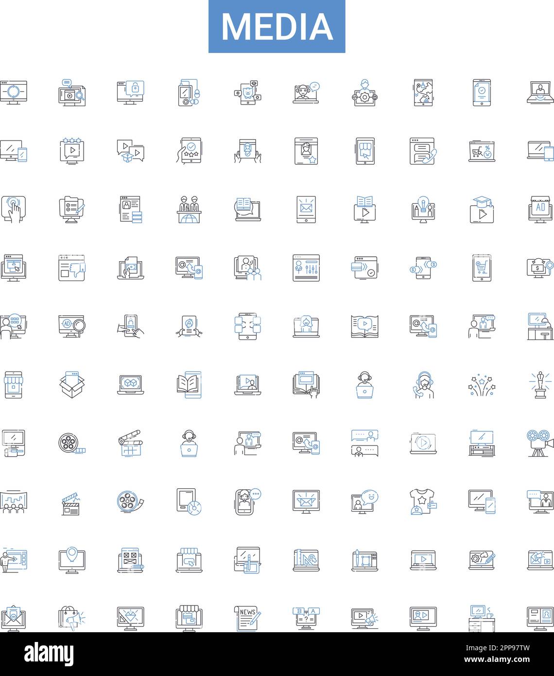 Media outline icons collection. Media, Journalism, Broadcasting ...