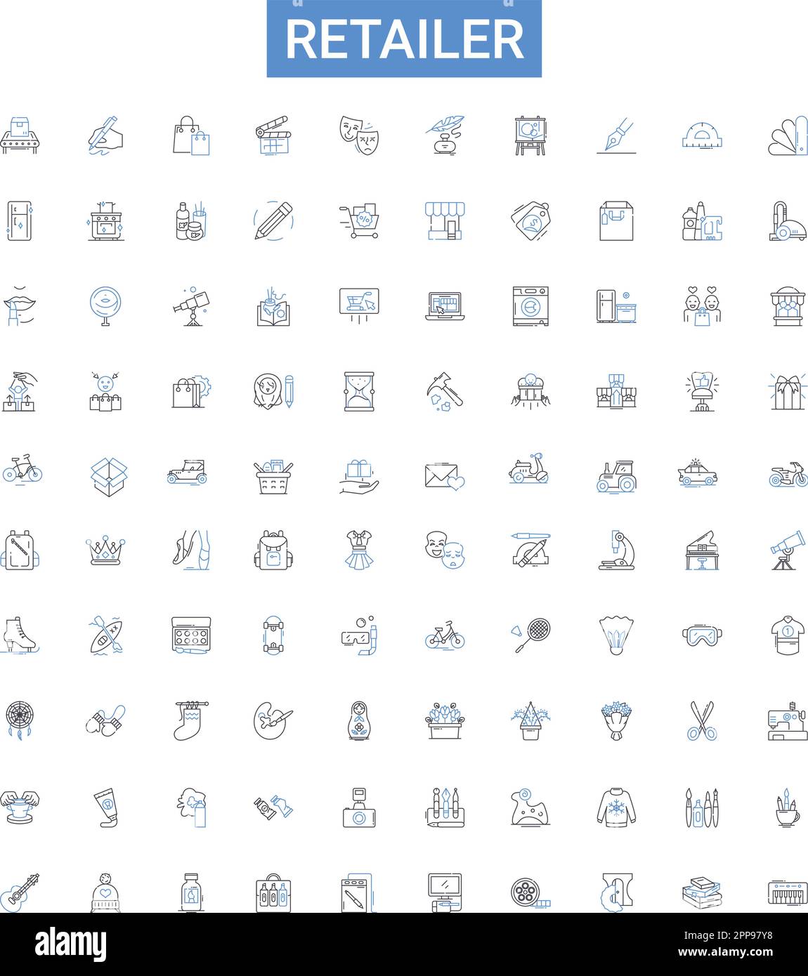 Retailer outline icons collection. Merchant, Vendor, Dealer, Seller ...