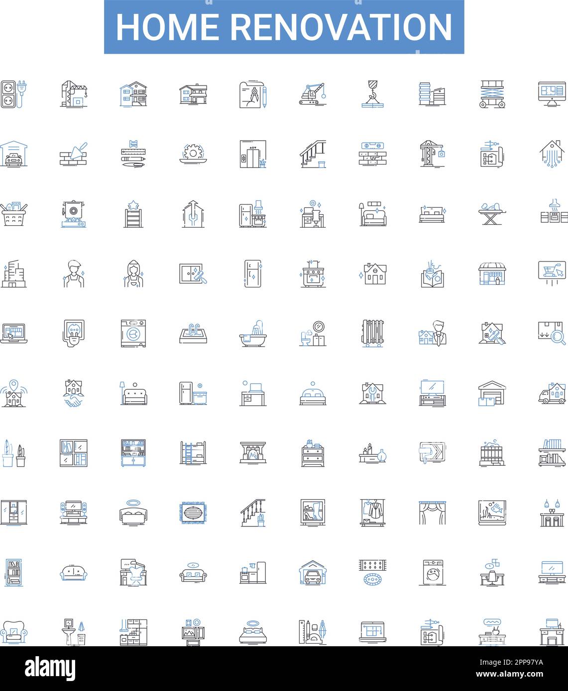 Home renovation outline icons collection. Renovation, Home, Improvement ...