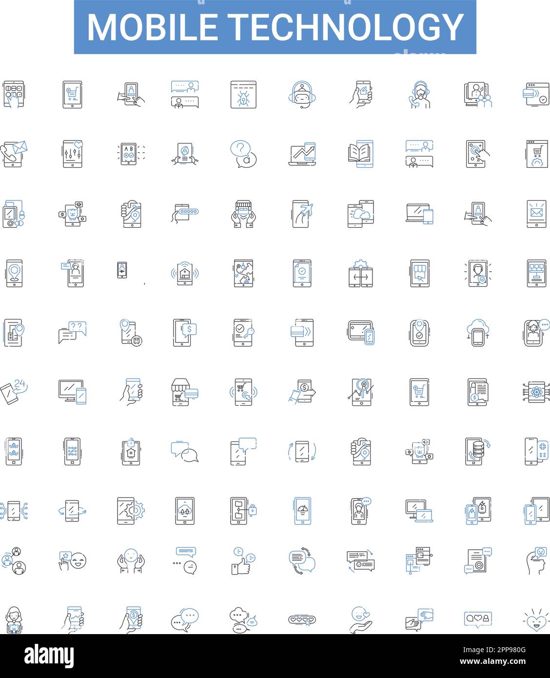 Mobile technology outline icons collection. Smartphone, Apps, Mobile ...