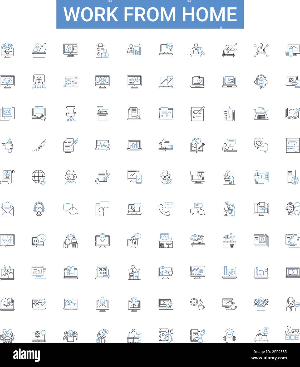 Work from home outline icons collection. Home-based, telecommuting ...