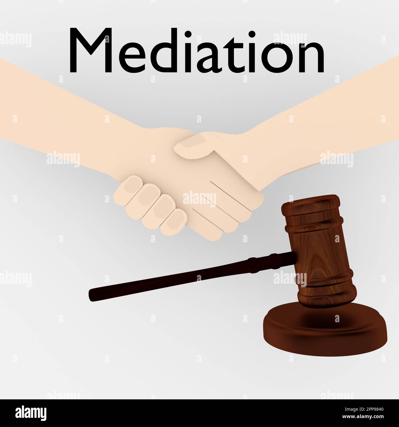 3D illustration of handshake titled as Mediation, isolated over gray ...