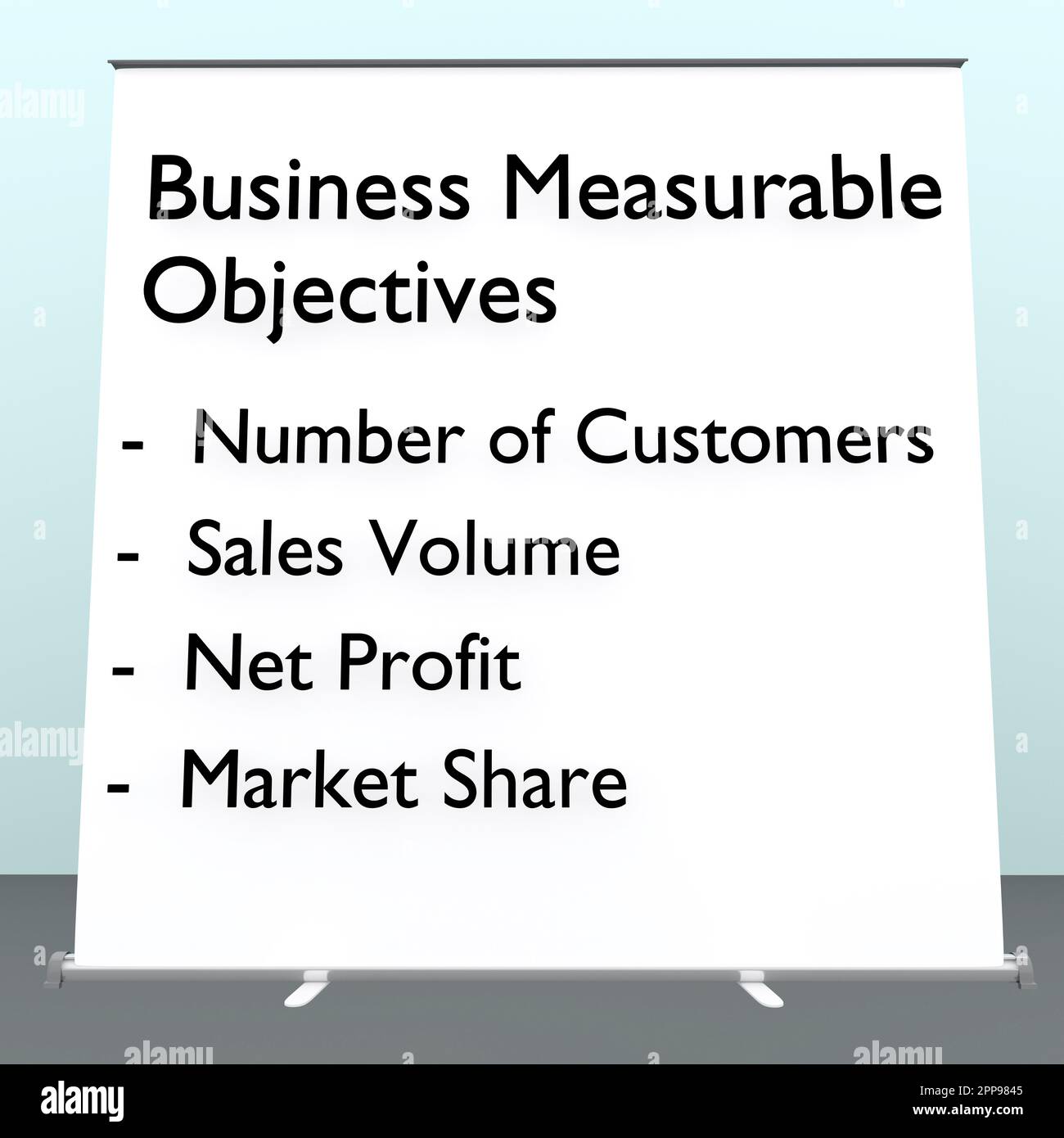 3D illustration of a rollup screen displaying the main business ...