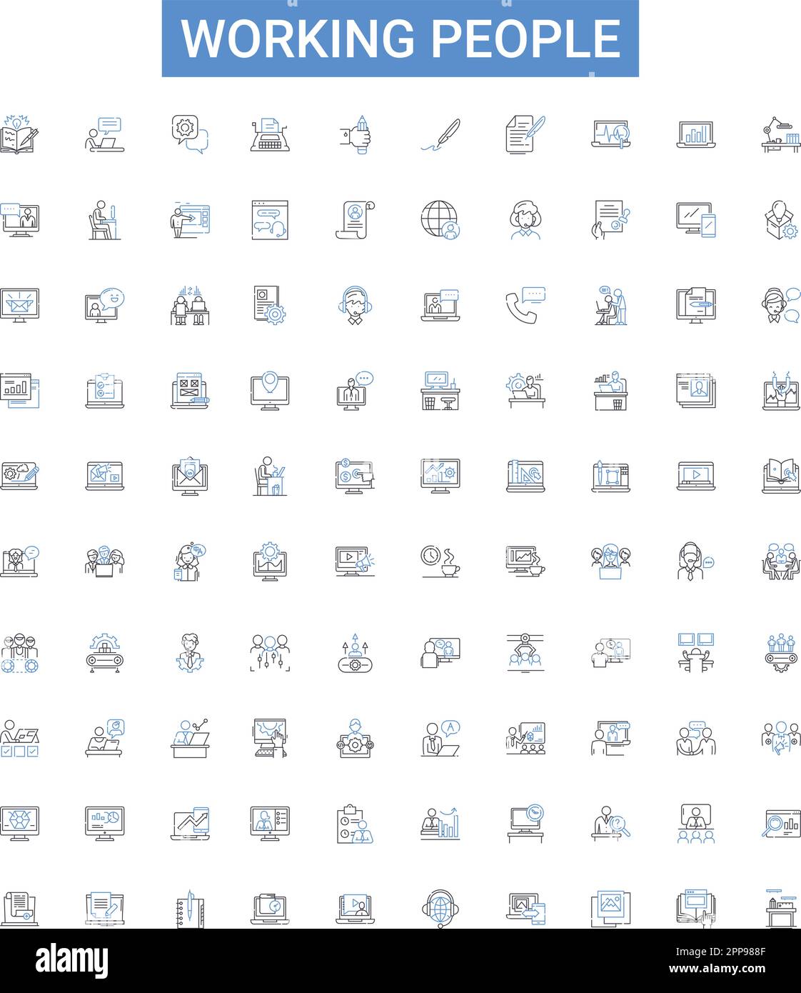 Working people outline icons collection. Labor, Employees, Staff ...