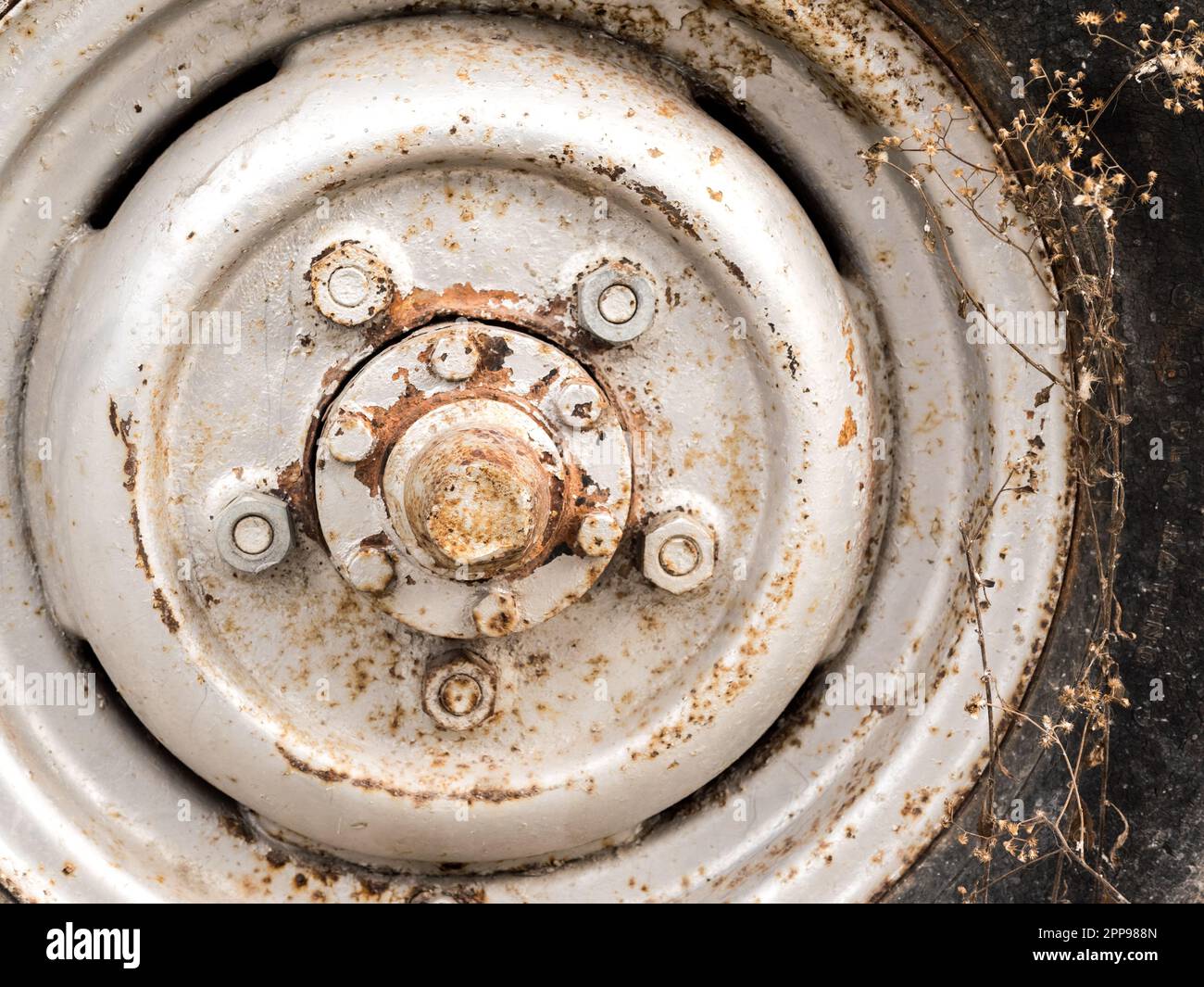 closeup old wheel mag alloy , rusty, dirty and old condition Stock ...