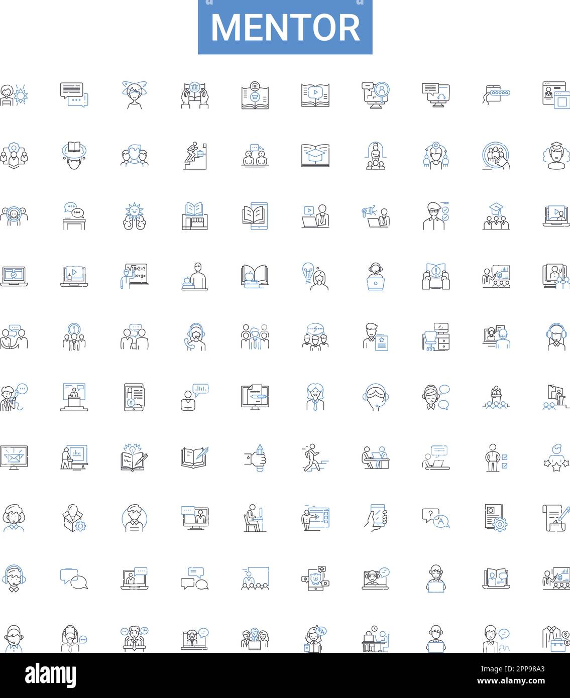Mentor outline icons collection. mentor, guidance, support, coaching ...
