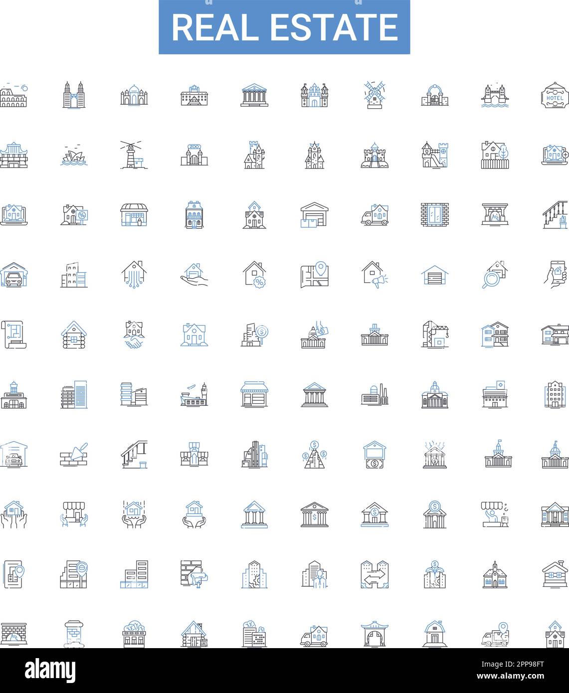 Real estate outline icons collection. Realty, Property, Broker, Studio ...